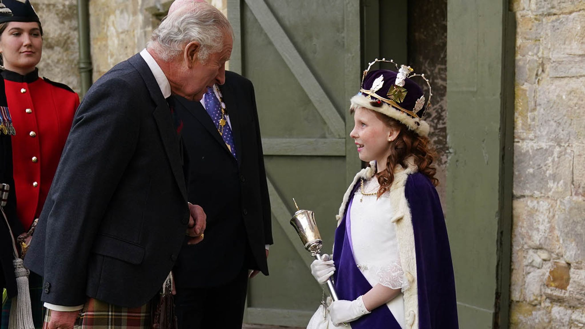 The King meets young 'queen' on his first Scottish visit post ...