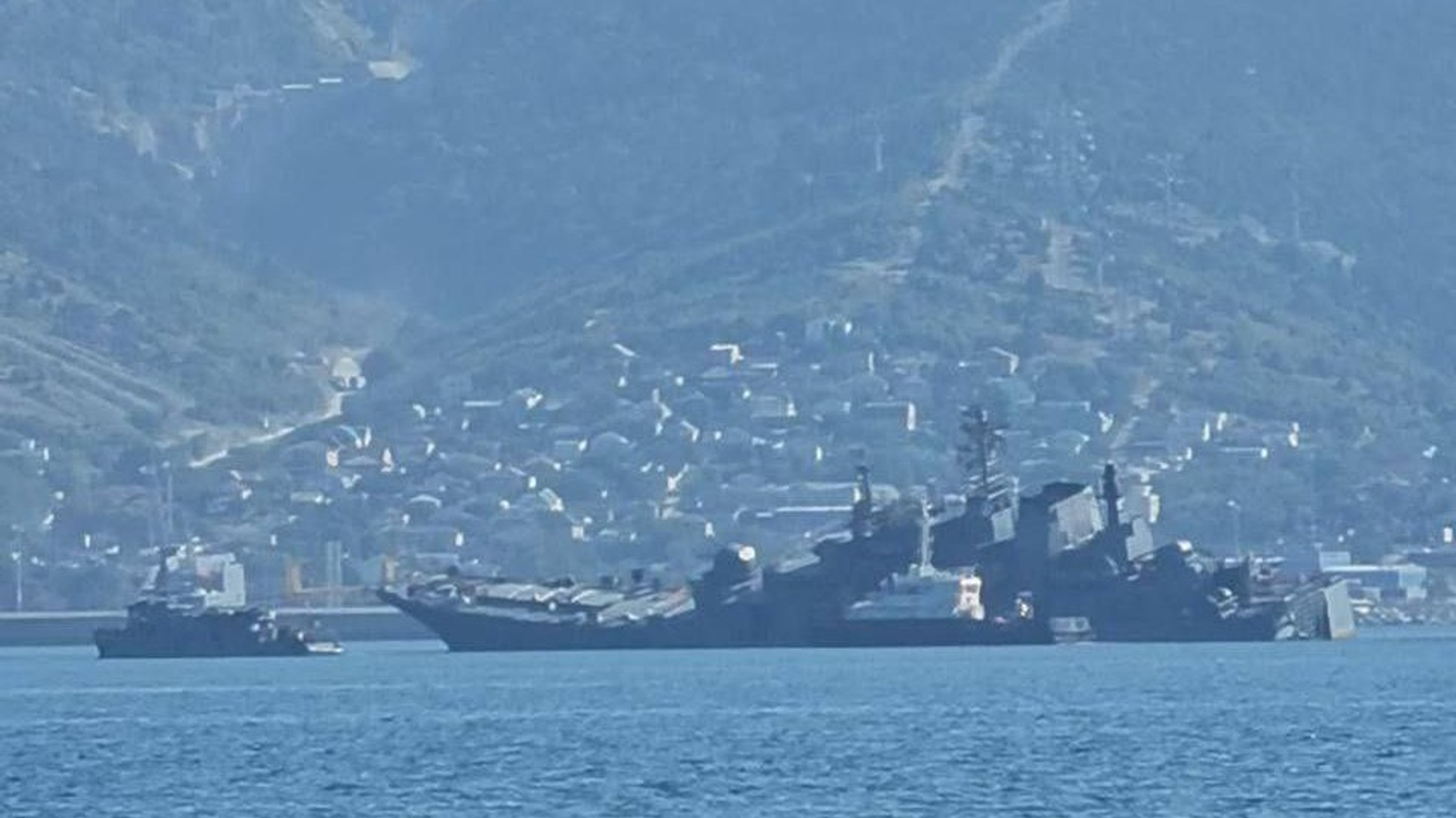 Russian navy ship appears to be heavily damaged in Ukrainian sea drone ...