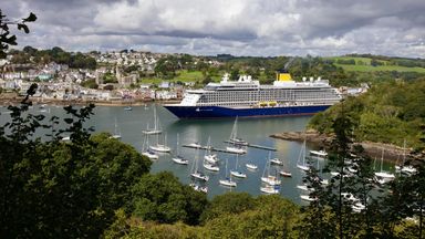 Tiny Cornish port town of Fowey hosts 60,000 tonne cruise ship | UK News | Sky News