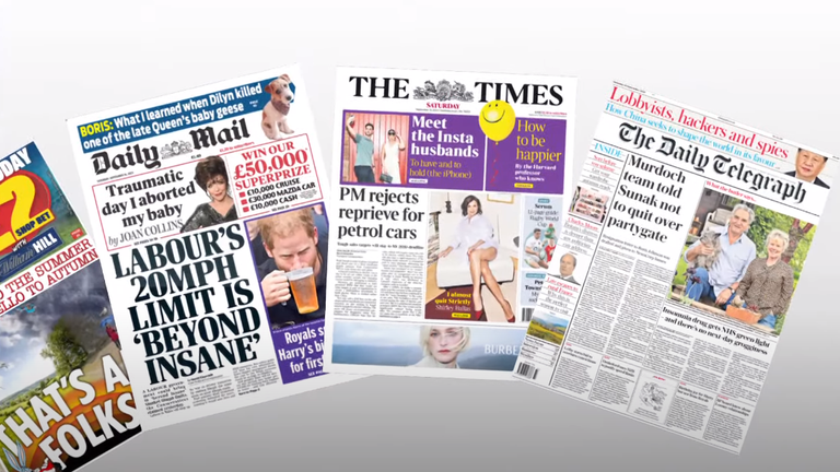 Saturday's national newspaper front pages | UK News | Sky News