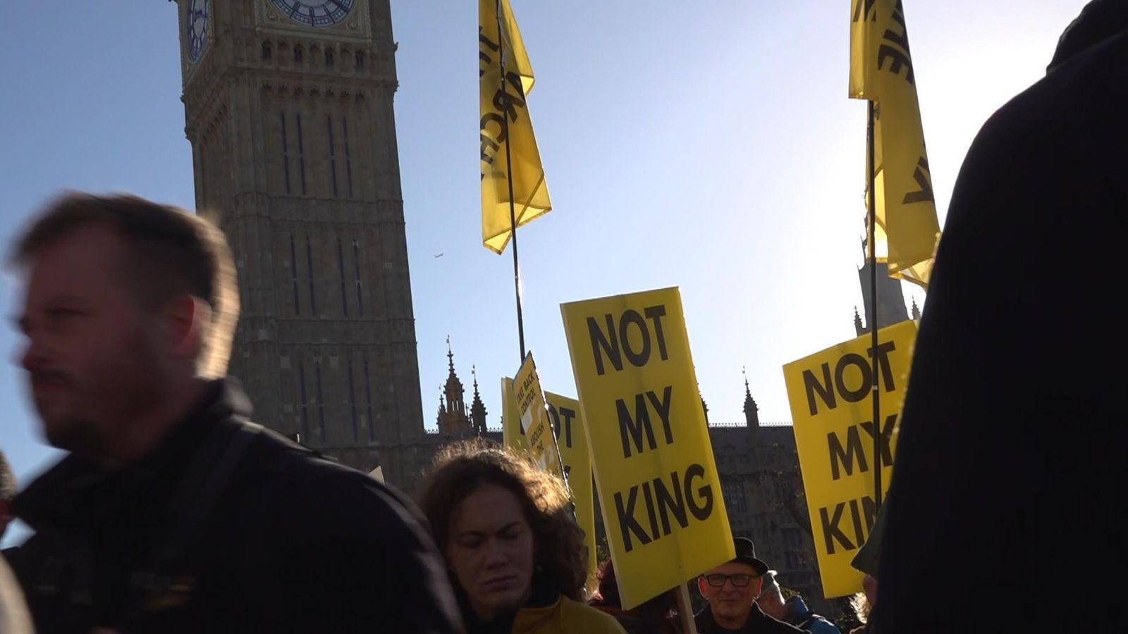 'Not my King!': Anti-monarchy protesters outside Parliament for King's ...