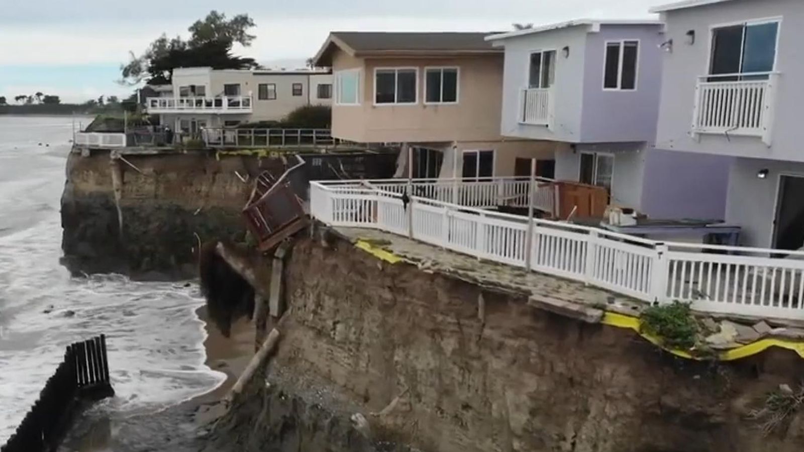 California: Drone captures dangerous cliff erosion after storms pound ...