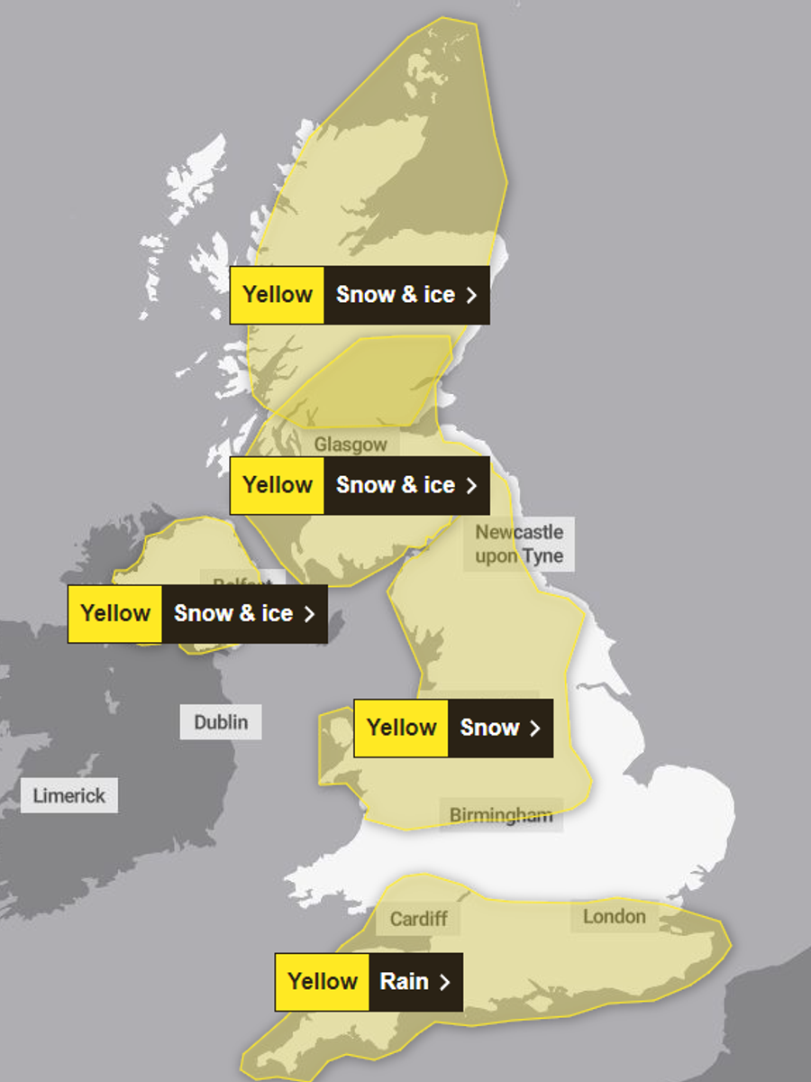 UK weather: Met Office issues two amber warnings for snow covering ...