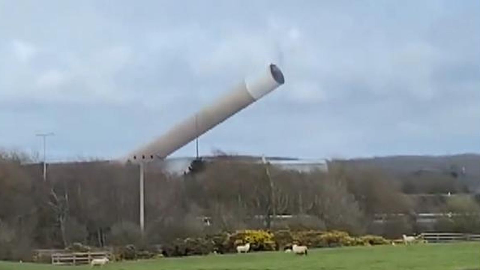 Wales: Moment 450ft chimney topples to ground during demolition | UK ...