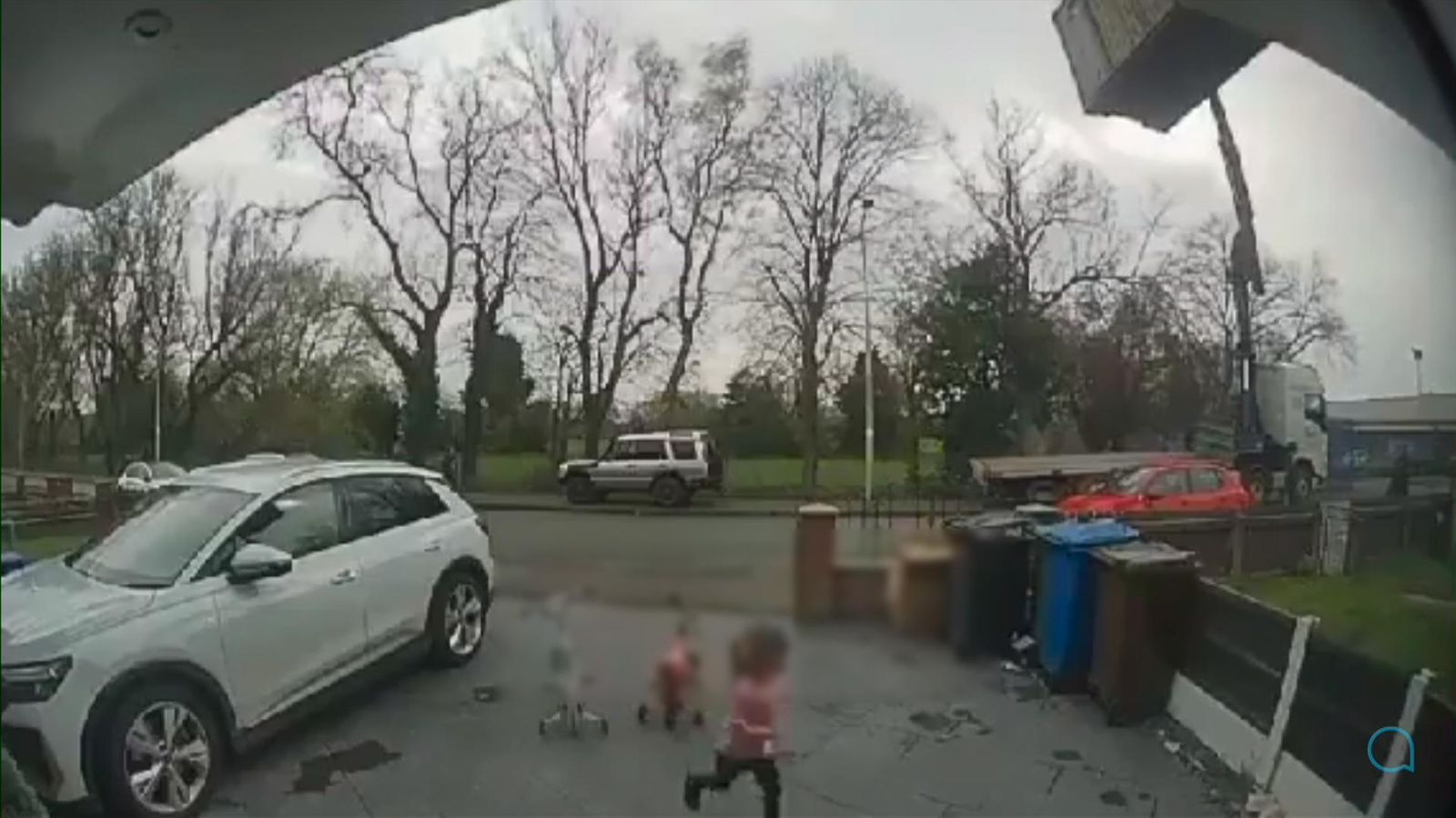 Child narrowly misses falling crane in driveway | UK News | Sky News
