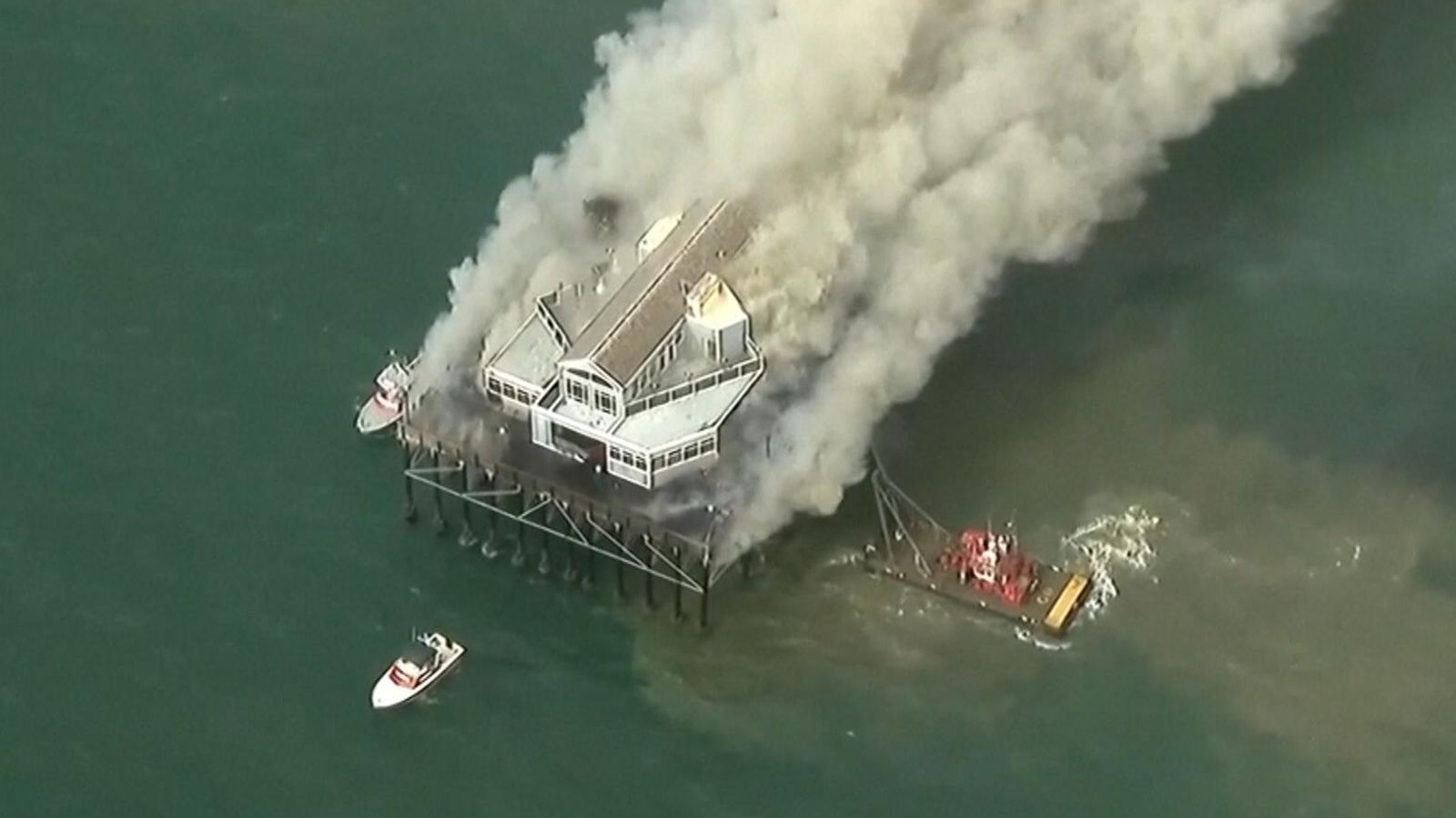 California: Fire rages at end of longest wooden pier on western US coast | US News | Sky News