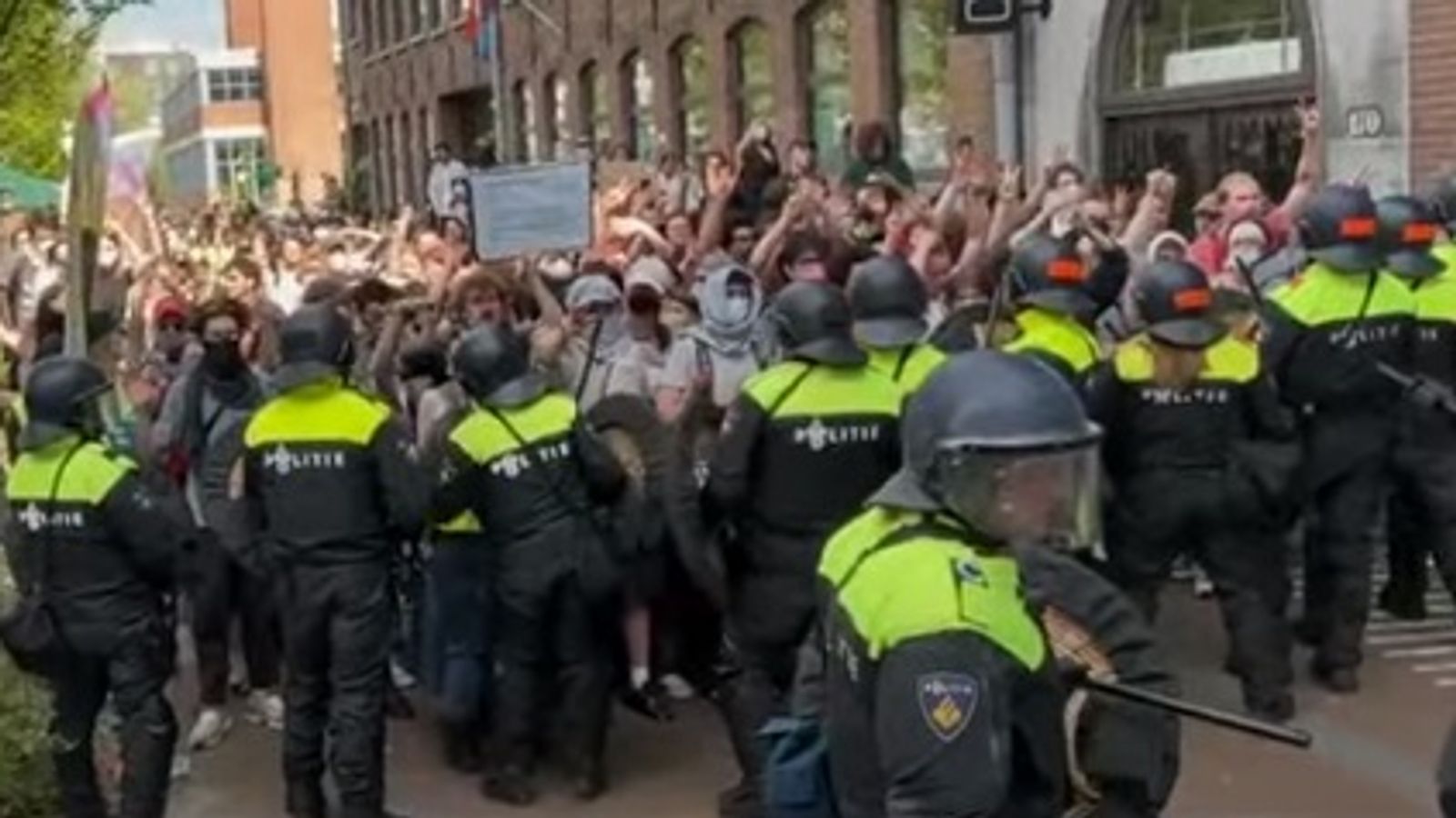 Amsterdam: Police move in after pro-Palestinian protesters occupy ...