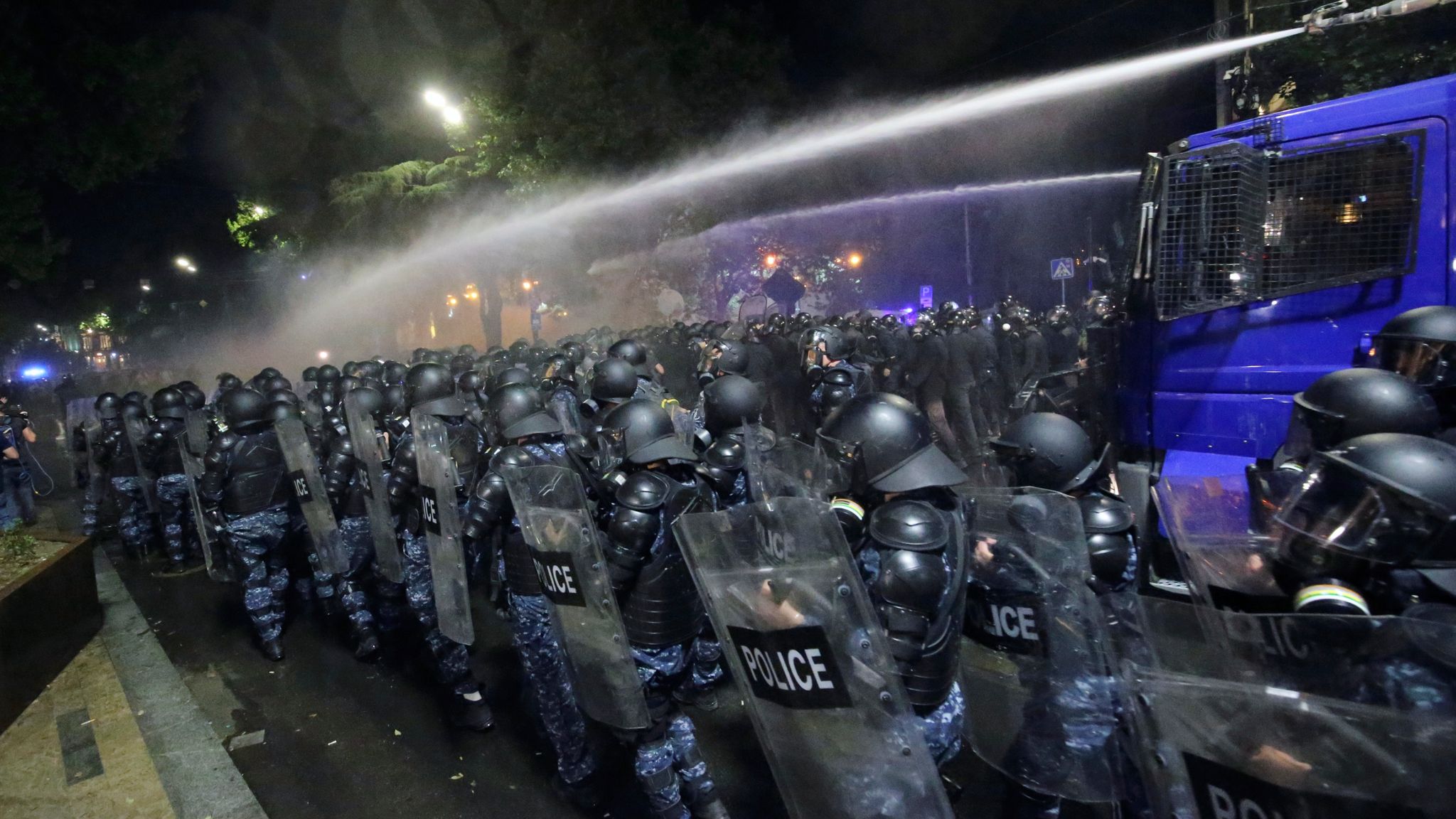 Georgia: Police use water cannon, tear gas and stun grenades to ...