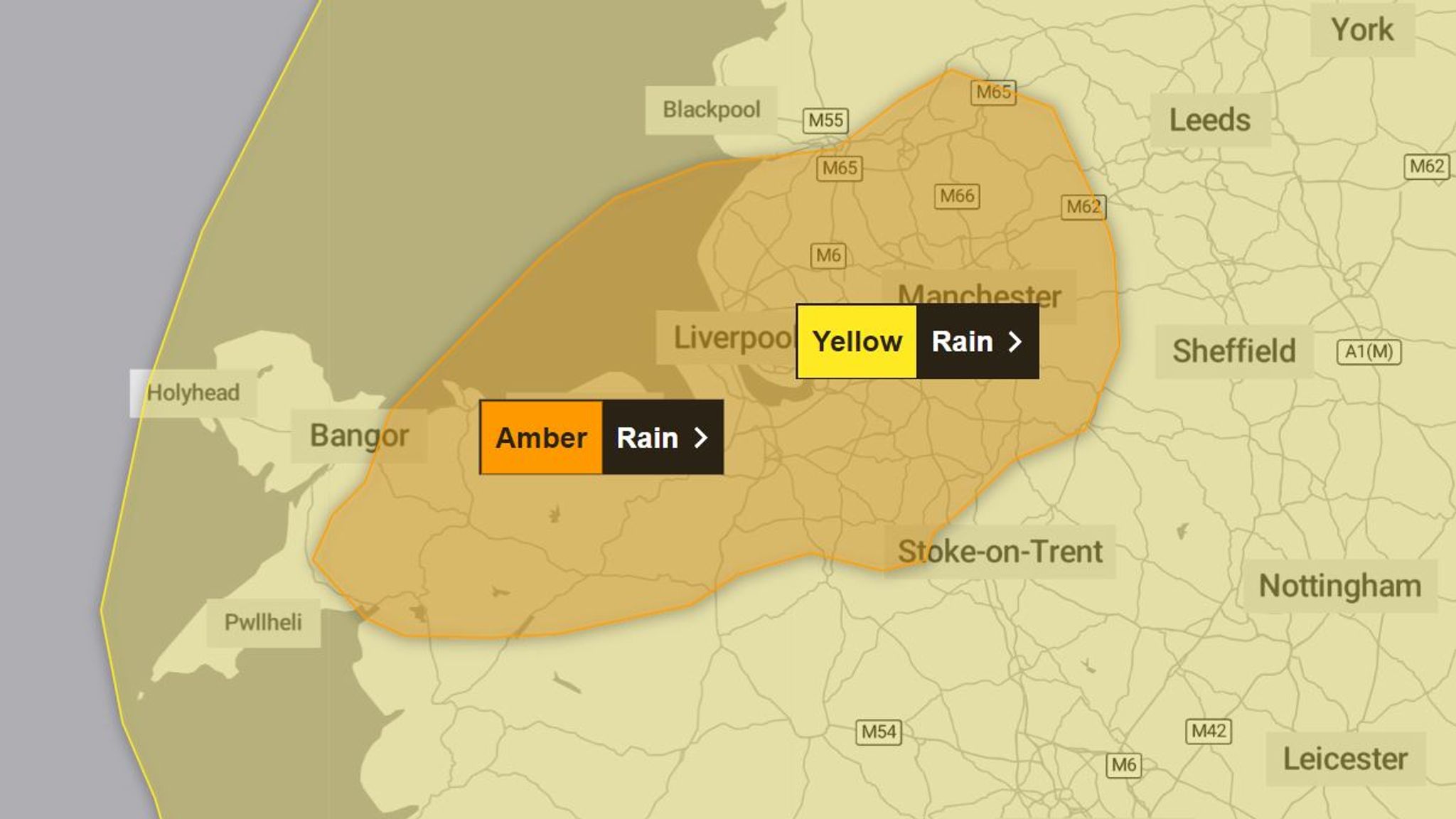 UK weather: Amber warning for heavy rain issued with 'danger to life ...