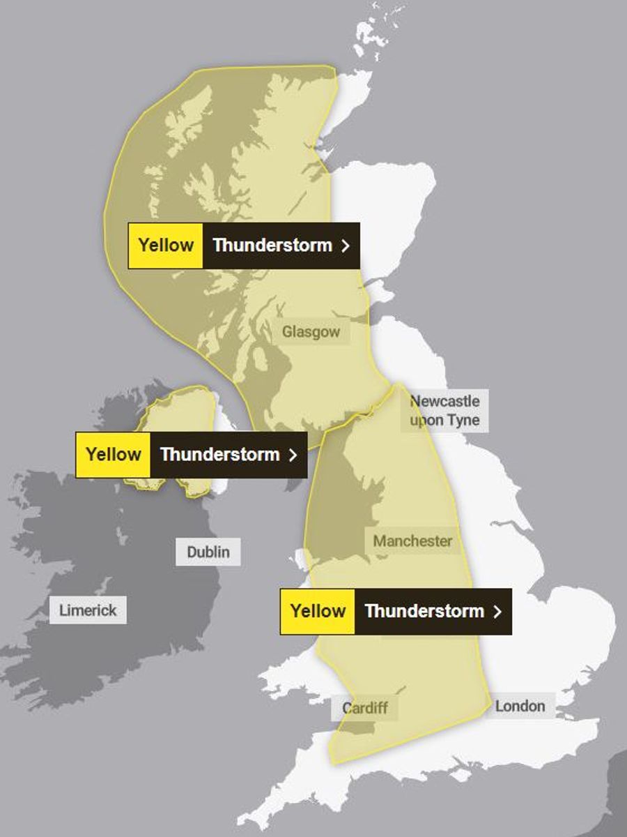 UK weather: Warning of 'danger to life' as thunderstorms strike most of ...