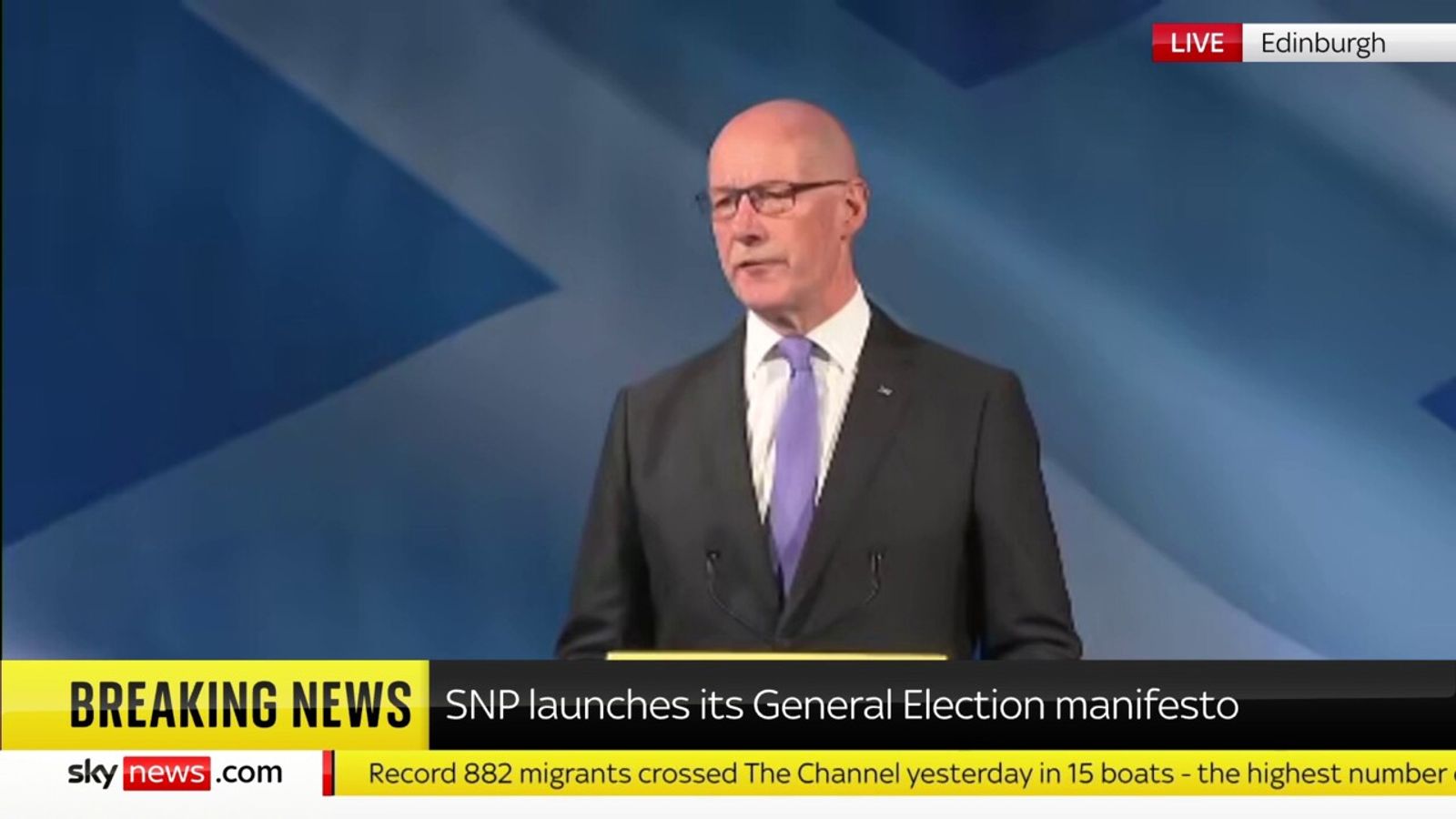 SNP leader, John Swinney is speaking at the launch of the party's ...