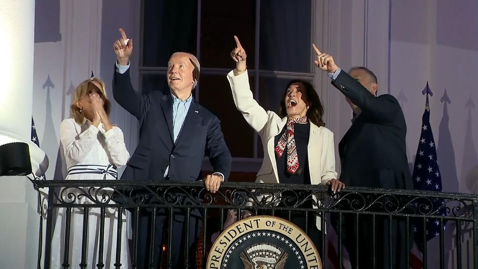 US President Joe Biden watches 4 July celebrations from the White House ...