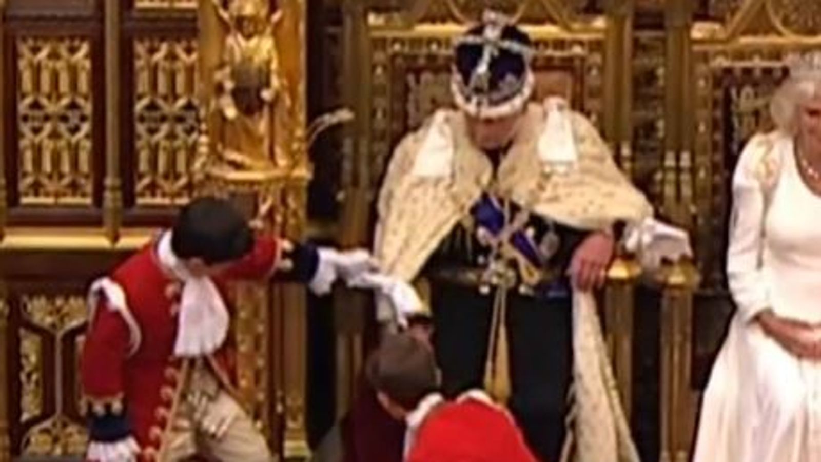 King Charles appears to get frustrated with robe during State Opening ...
