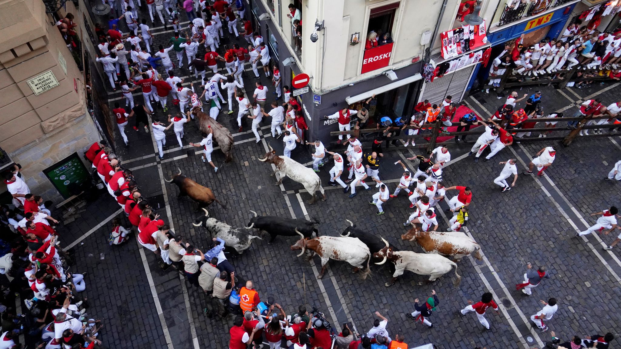 Six injured, including one gored, on first day of annual bull run in ...