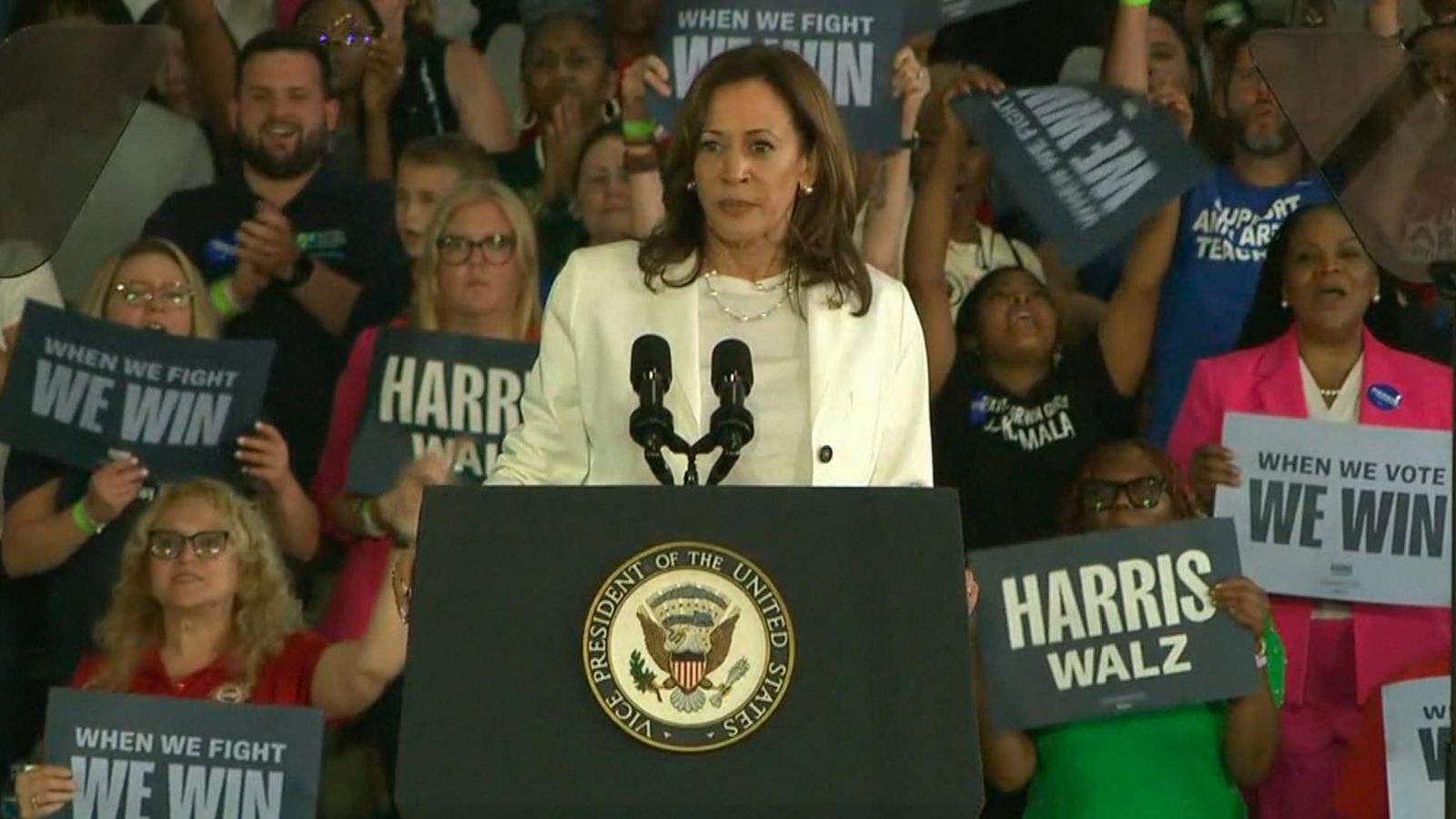 'I am speaking now': Pro-Palestinian protesters interrupt Kamala Harris ...