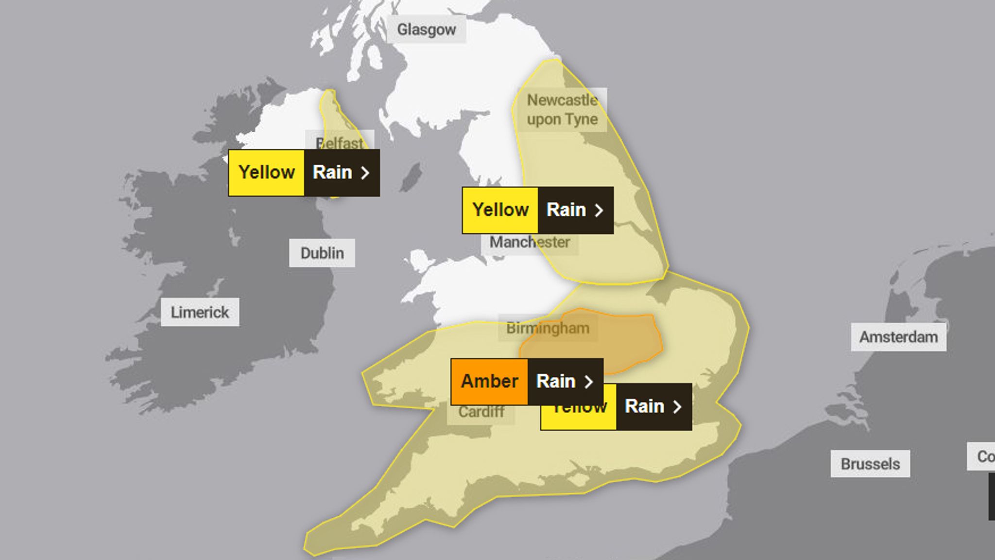 UK weather: Amber warning for heavy rain issued by Met Office - with ...