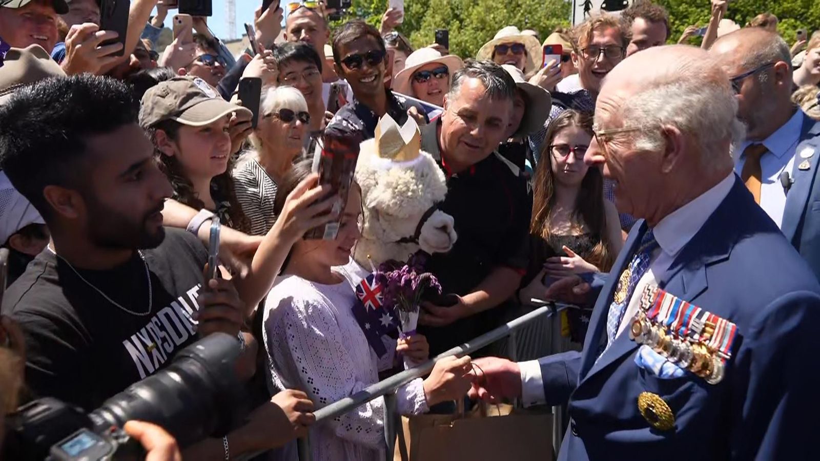 Alpaca sneezes on King Charles during visit in Australia | News UK ...