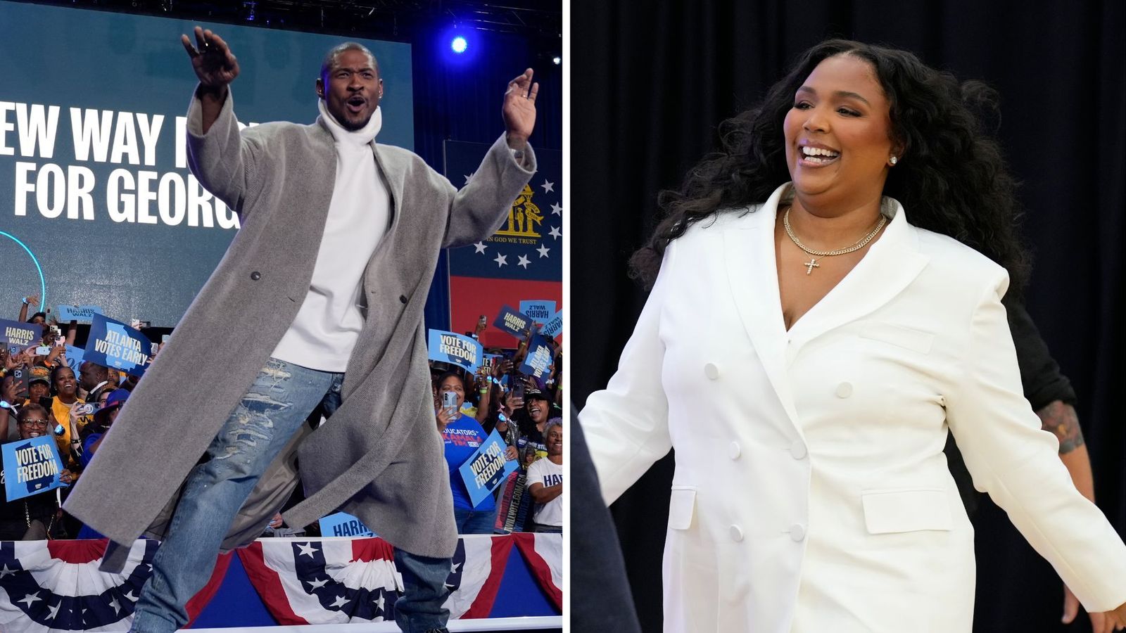 US election: Usher and Lizzo join Kamala Harris at campaign rallies ...