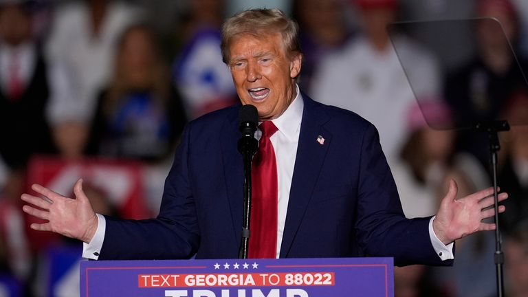 Donald Trump speaks at a campaign rally in Georgia yesterday. Pic: AP