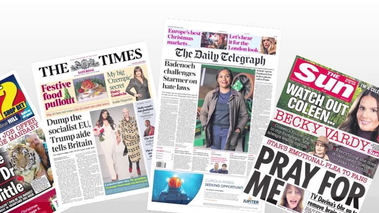 Press Preview Saturdays Papers News Uk Video News Sky News