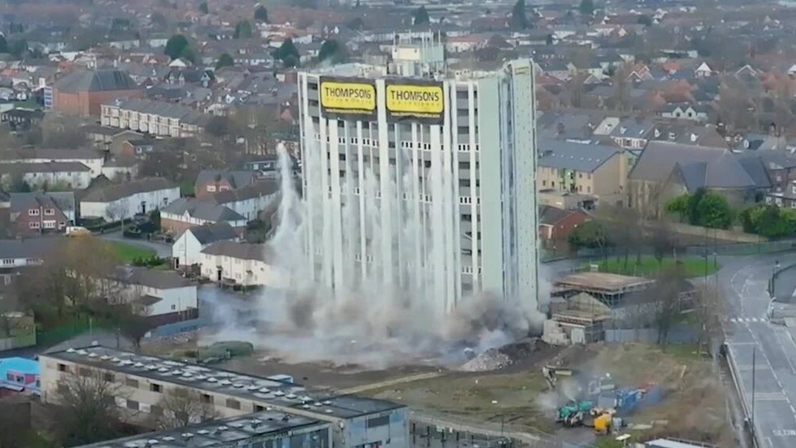 Drone footage of tower block demolition in Newcastle | UK News | Sky News
