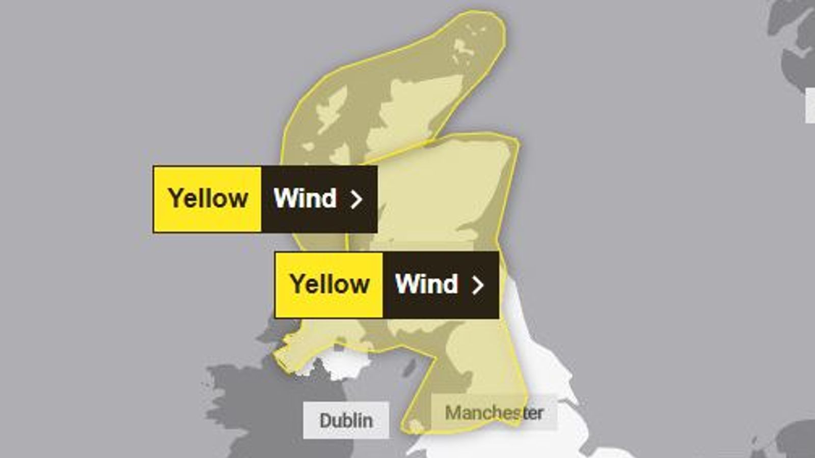 Yellow weather warnings issued as 85mph winds set to batter parts of UK ...
