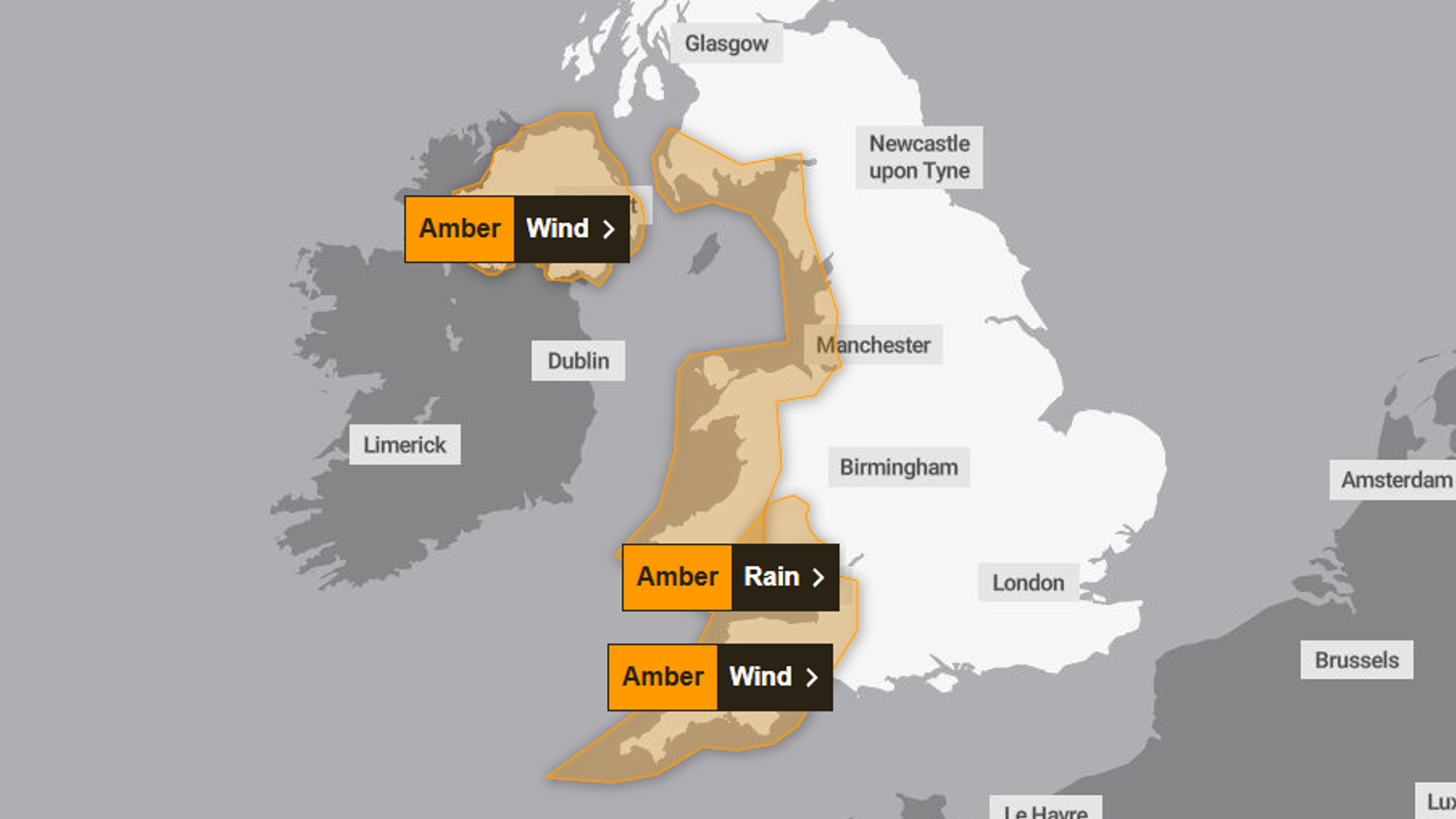 Red weather warning issued as Storm Darragh set to bring 90mph winds ...