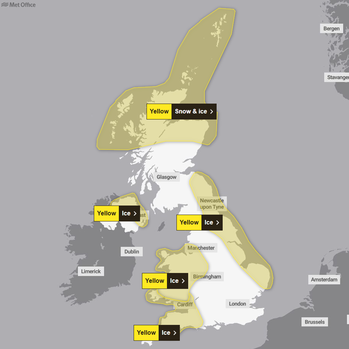 UK weather: New ice warnings issued and runway closure causes travel ...
