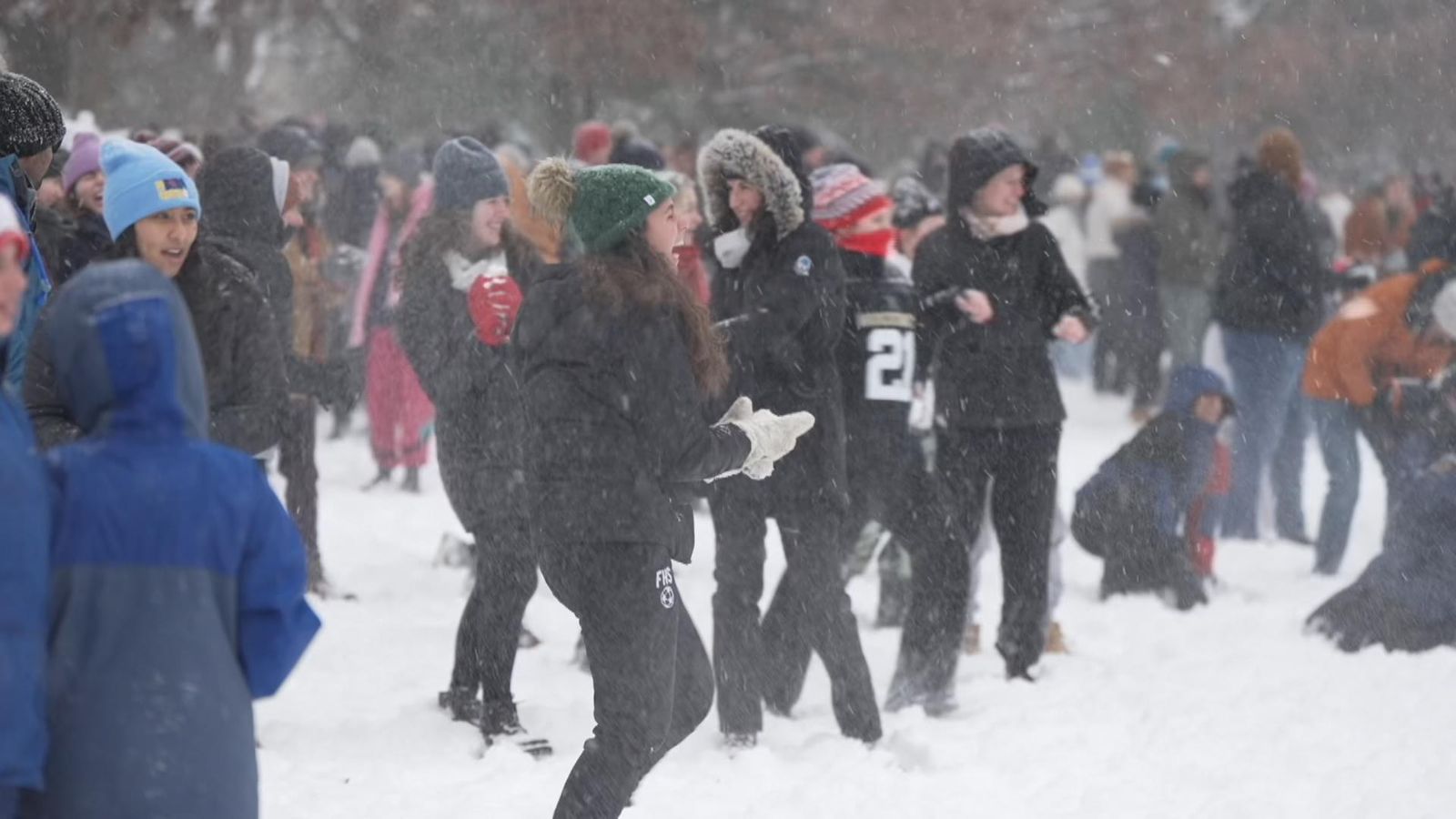 Huge snowball fight starts after heavy snowfall in Washington DC | US ...