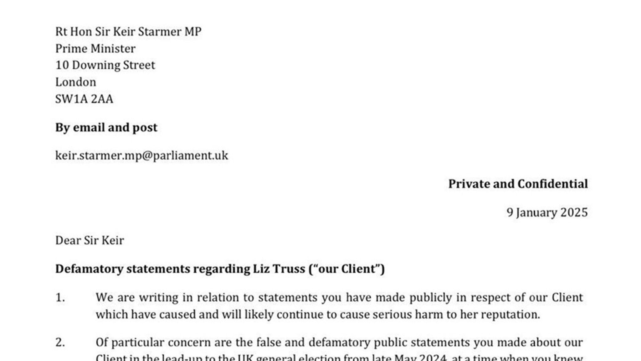 Liz Truss sends cease and desist letter to Sir Keir Starmer over claims ...