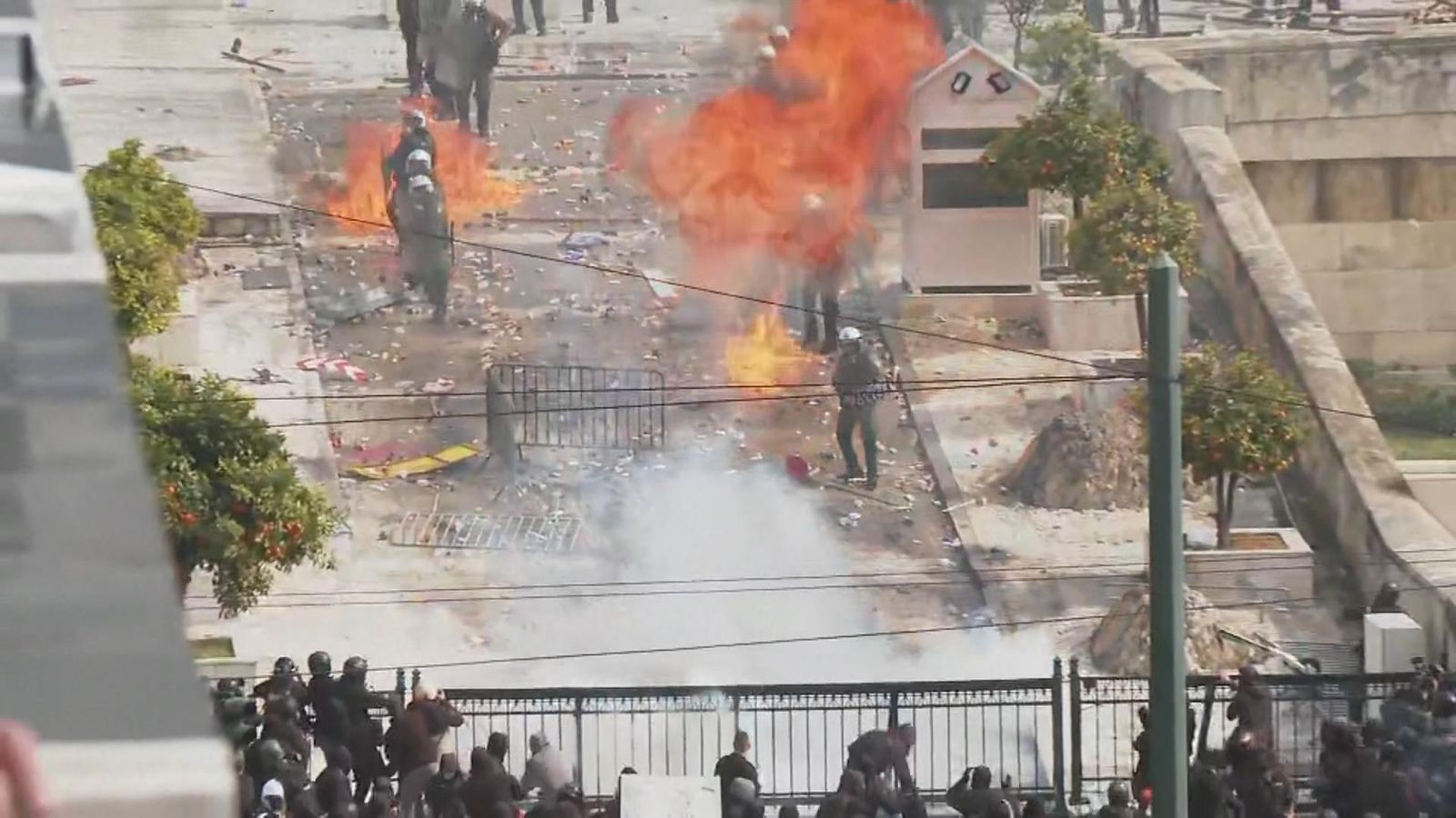 Watch: Violent protests in Greece on anniversary of deadly train crash ...