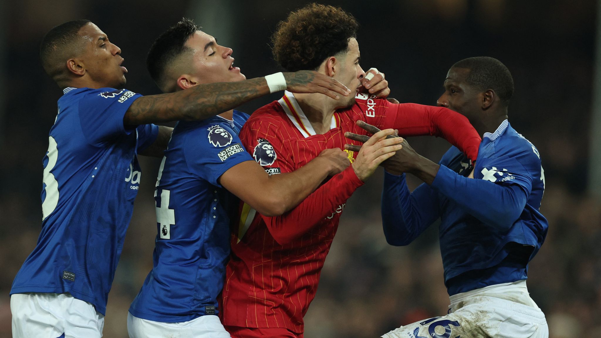 Four sent off as last Merseyside derby at Goodison ends in brawl | UK ...