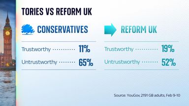 Reform UK seen as stronger and more trustworthy than Tories, Sky News ...
