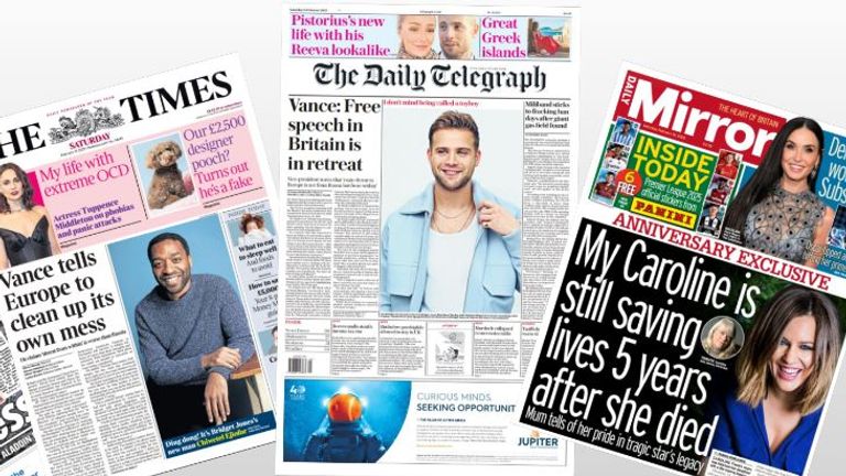 Press Preview: Saturday's front pages. | UK News | Sky News