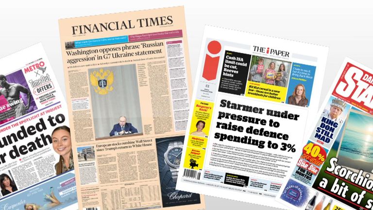 Saturday's national newspaper front pages | UK News | Sky News