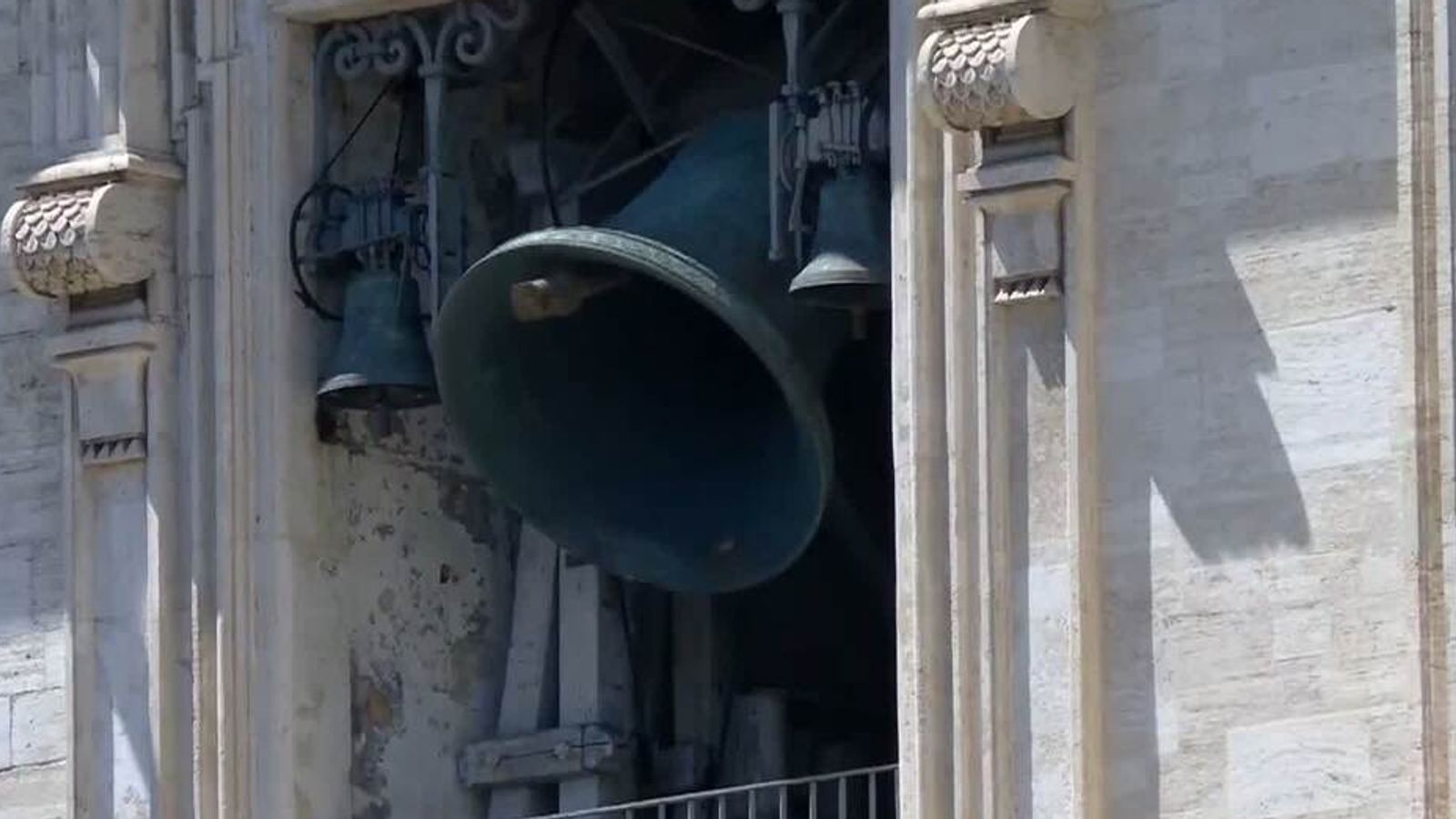 A 10-tonne bell at the Vatican rings in St Peter’s Square, marking the ...