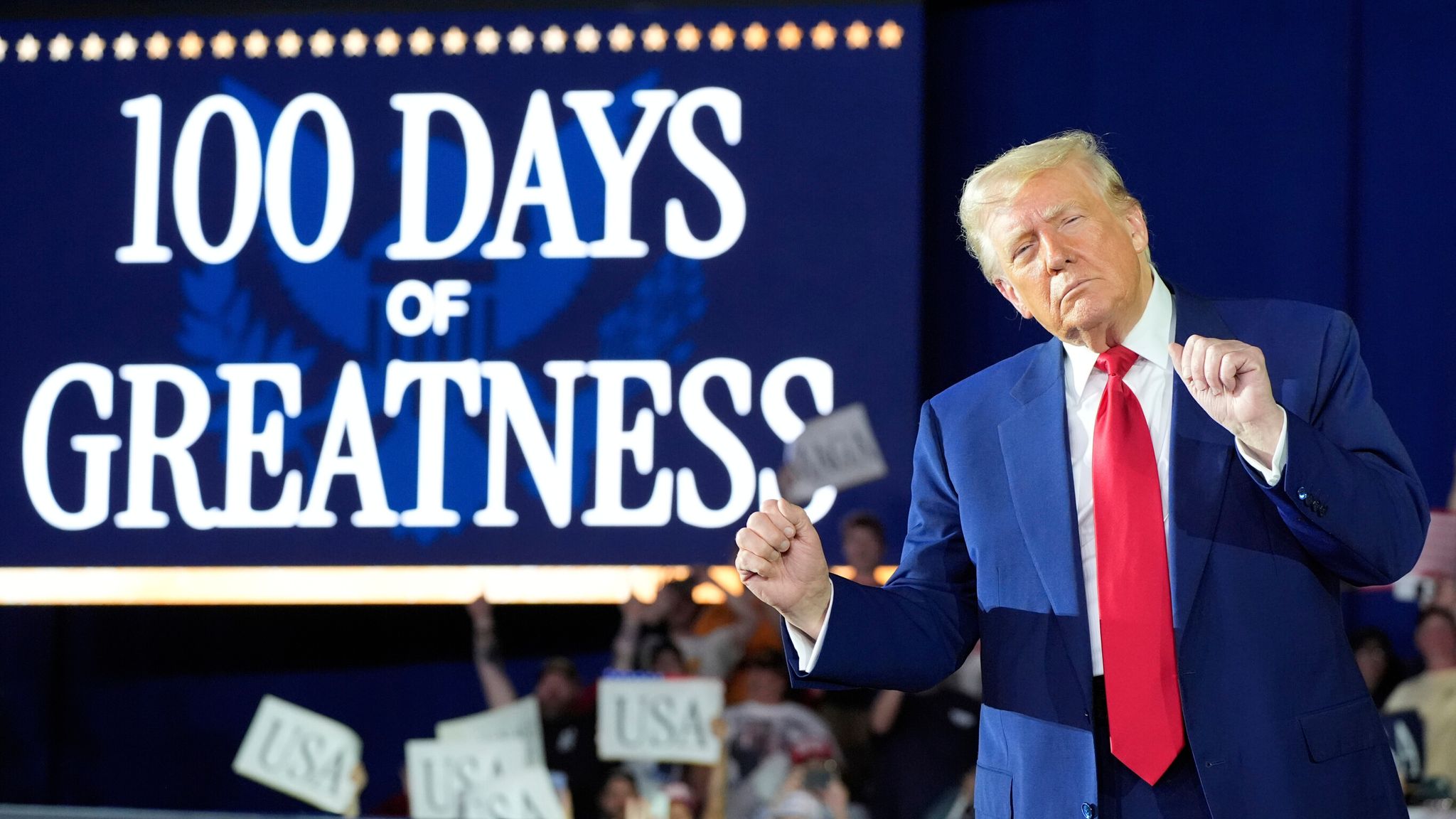 Trump boasts of achievements and attacks enemies as he celebrates 100 ...