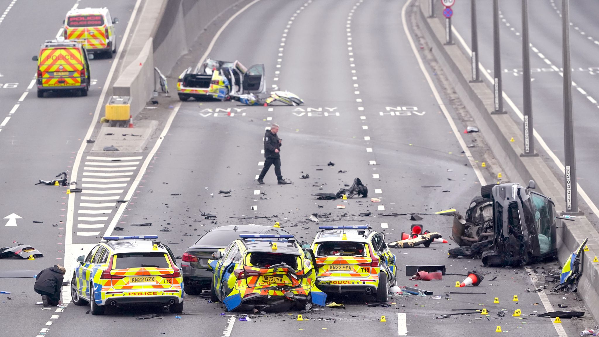 Crash involving five police cars injures seven officers and shuts A1 | UK News | Sky News