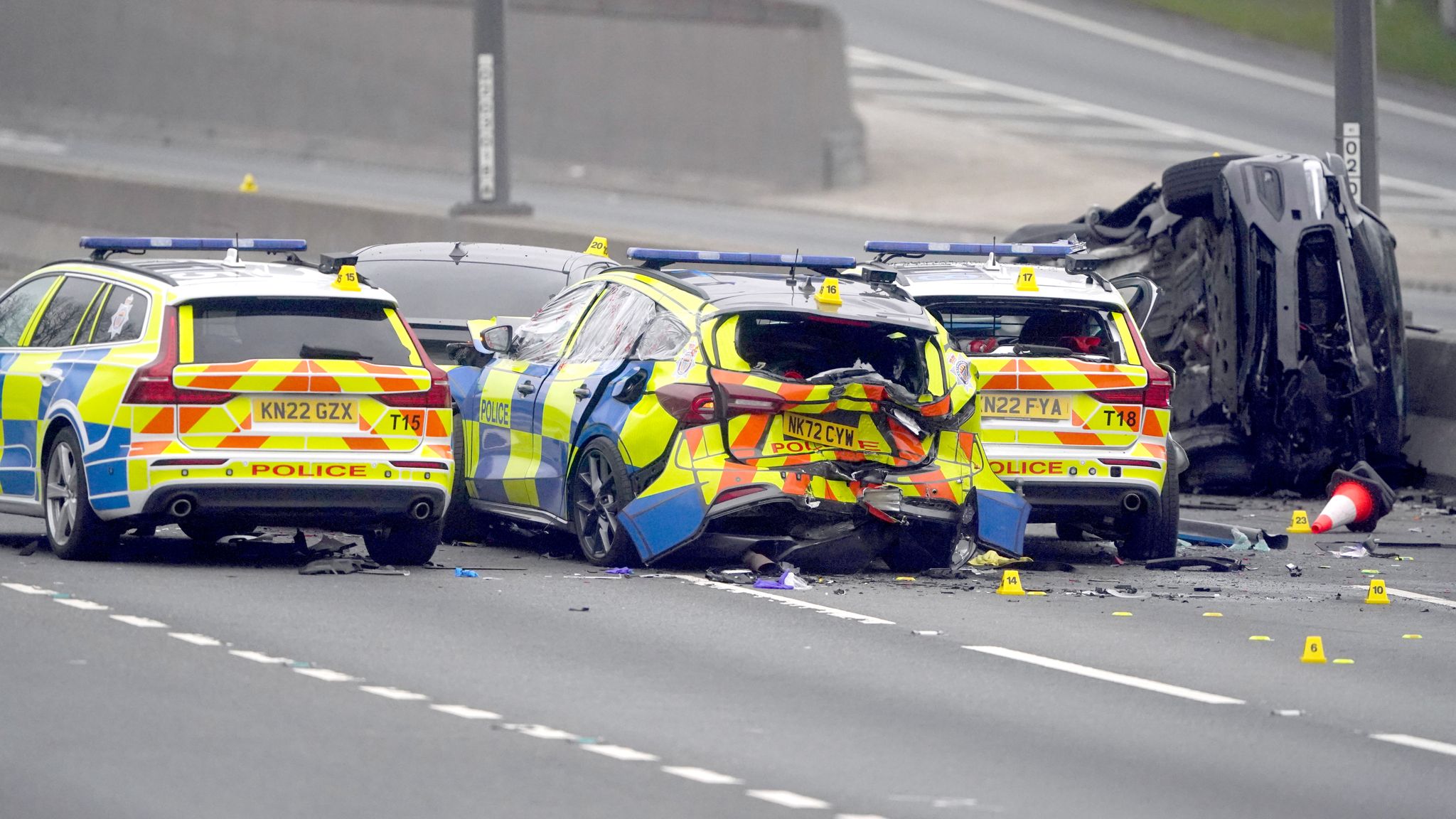 Crash involving five police cars injures seven officers and shuts A1 ...
