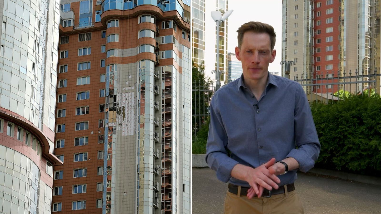 Debris from Ukrainian drone damages residential building in Moscow ...