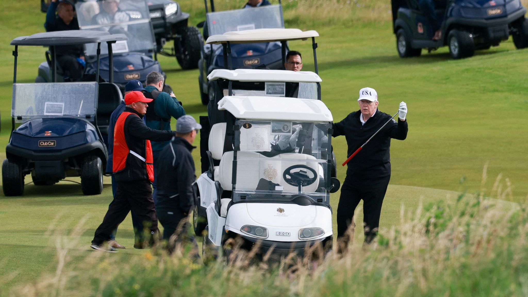 Huge security operation as Donald Trump tees off at his Scottish golf ...