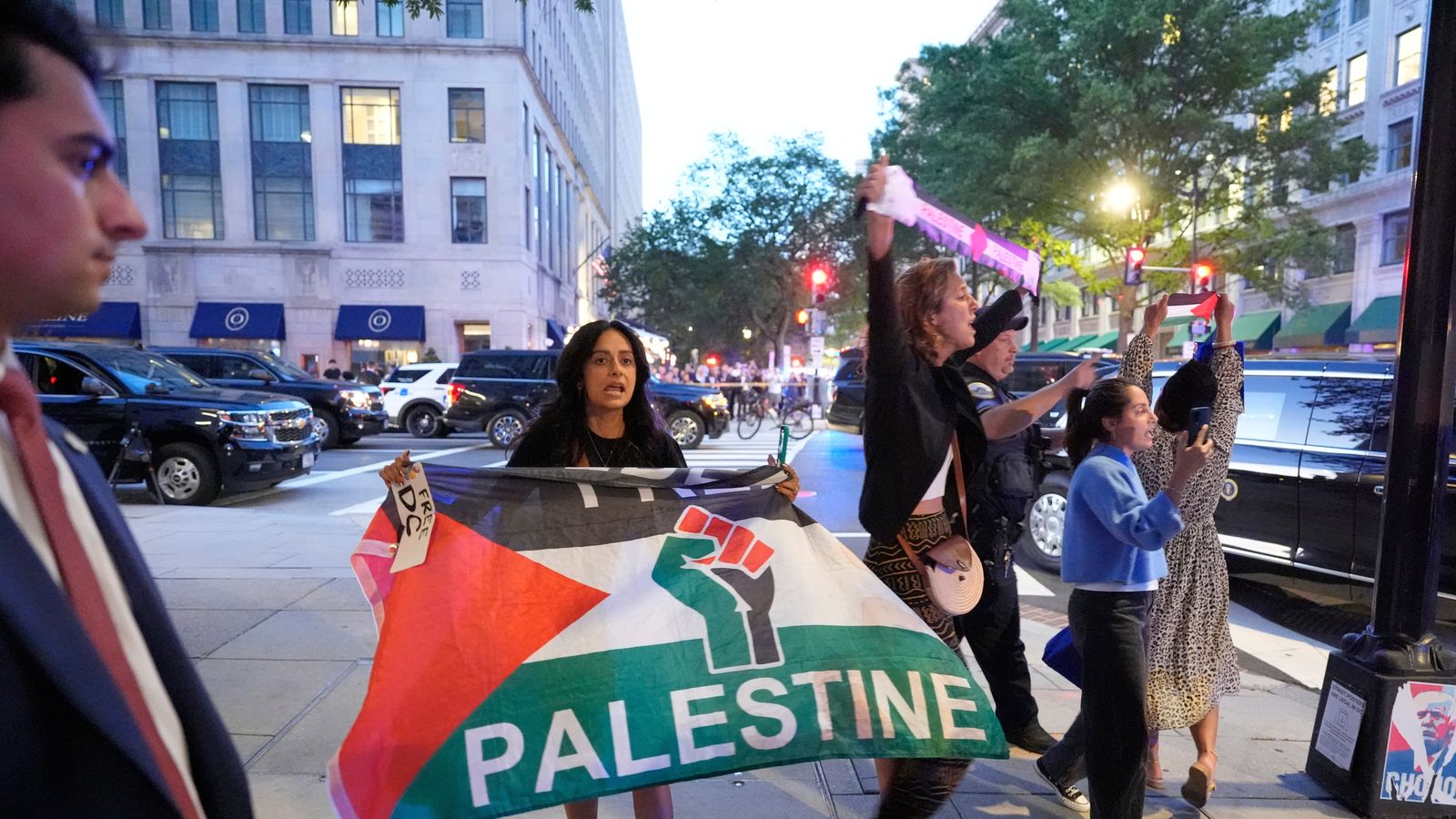 Protesters interrupt Trump dinner at seafood restaurant | US News | Sky ...