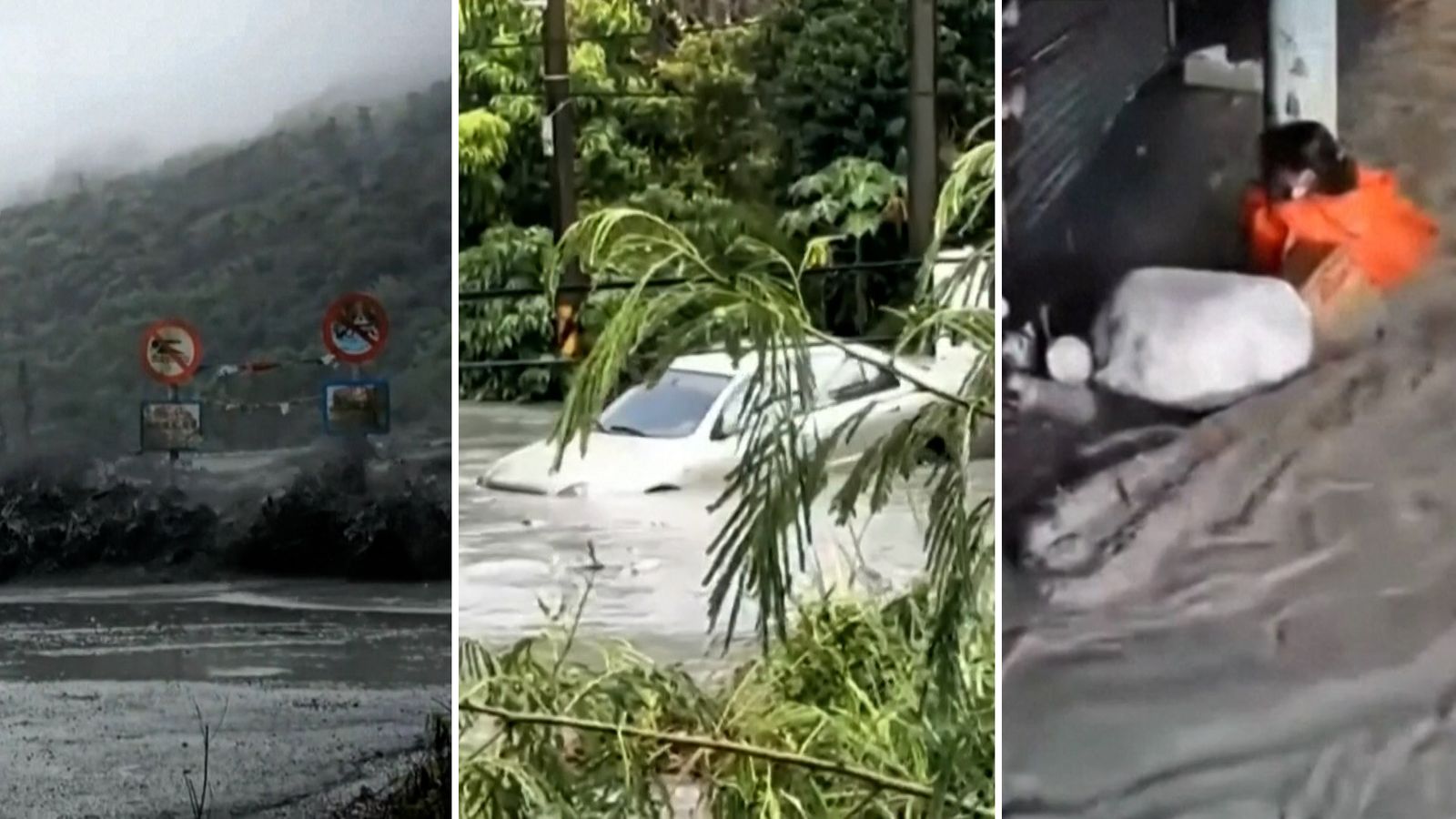 Flood crashes through Taiwanese town in Hualien after 'Super' Typhoon ...