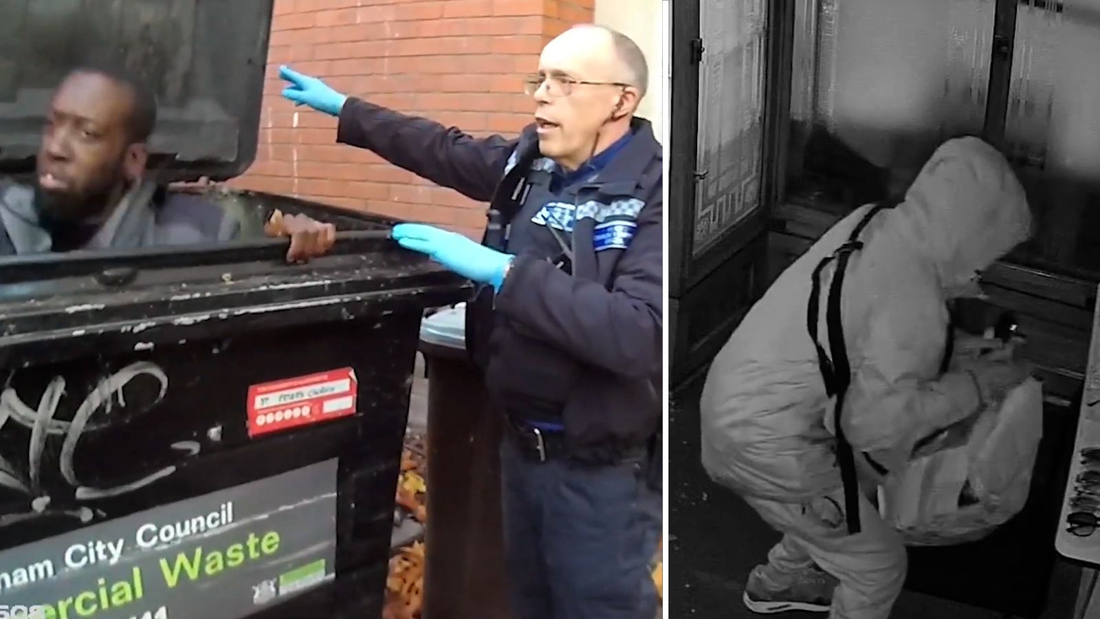 Moment police find burglar hiding in bin after 'ransacking' opticians ...