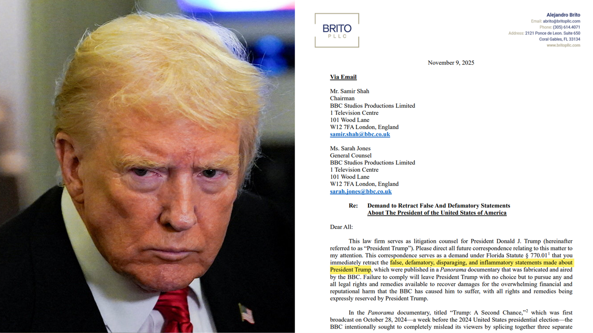 Trump's lawyer threatens BBC with $1bn lawsuit - read the letter in ...