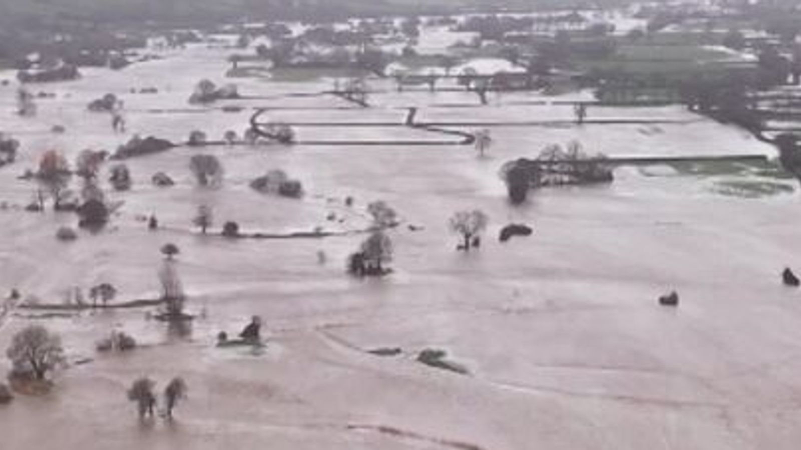 A drone has captured the severe flooding following Storm Chandra in ...