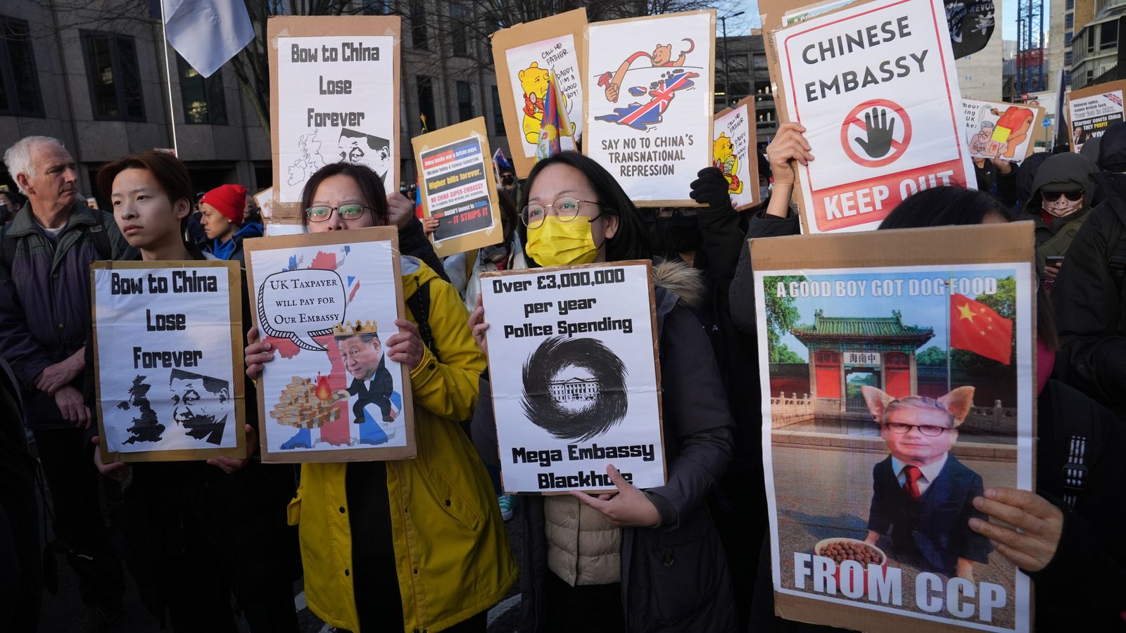 'Don't bow to China': Protesters march against Chinese 'mega embassy ...