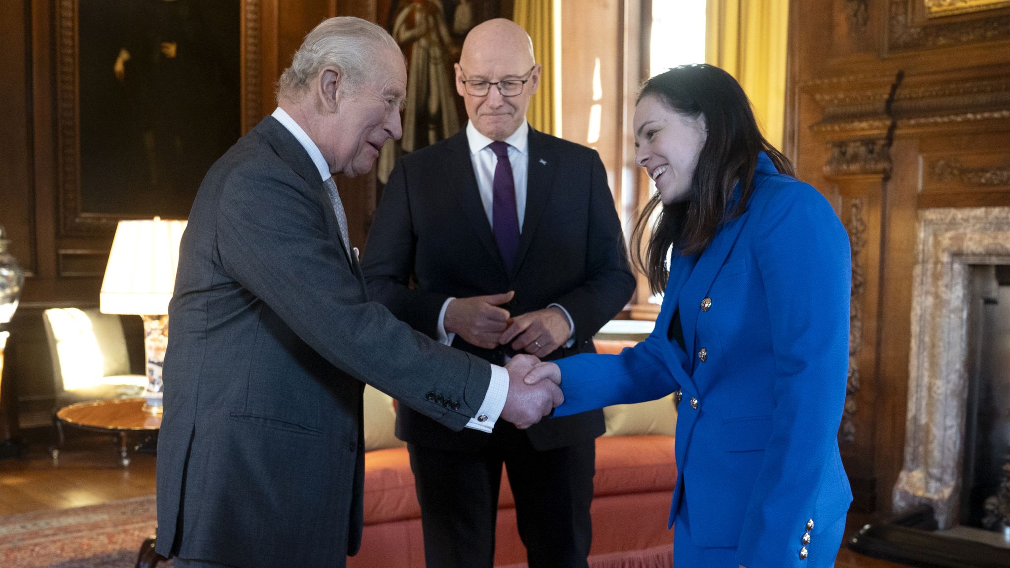 King Charles shares dram with First Minister John Swinney at reception ...