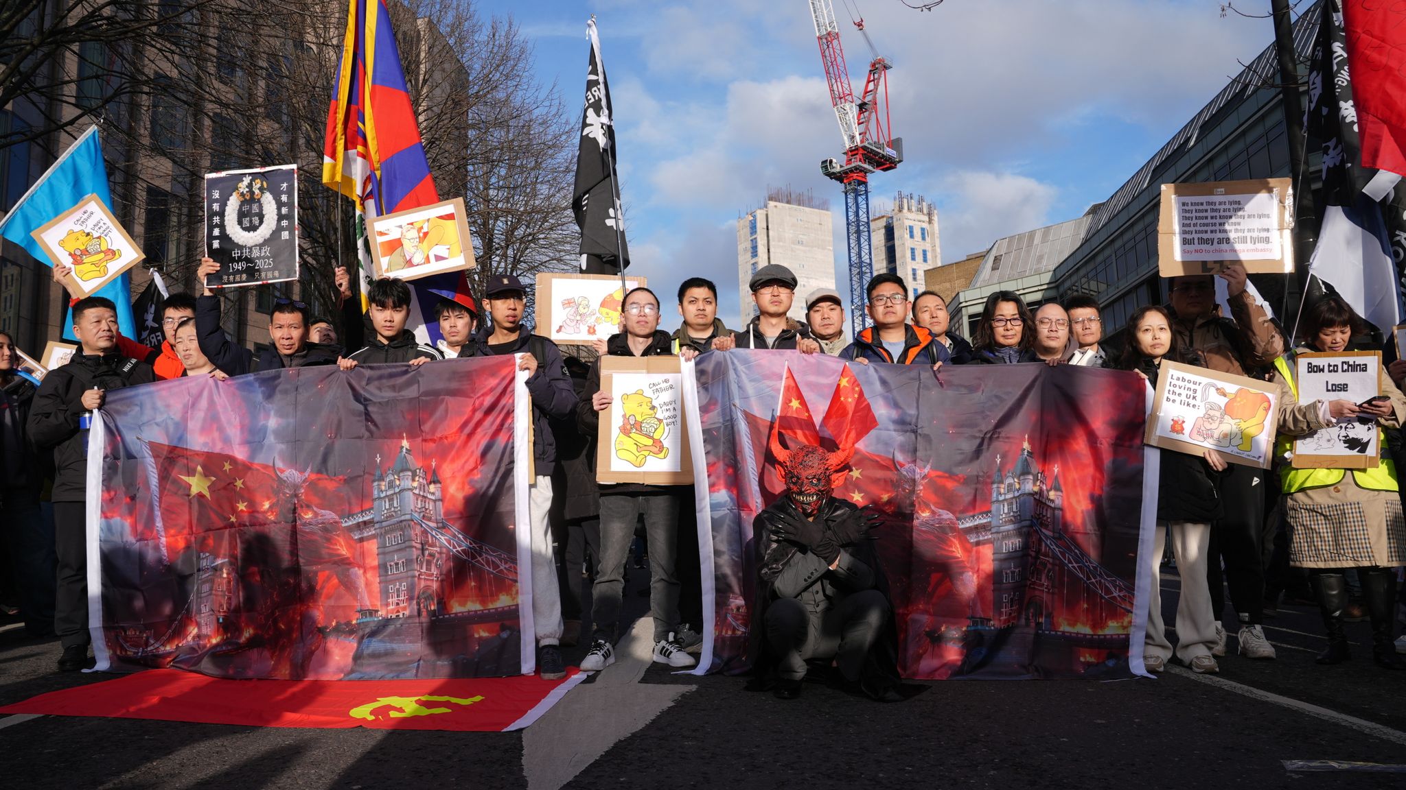 'Don't bow to China': Protesters march against Chinese 'mega embassy ...