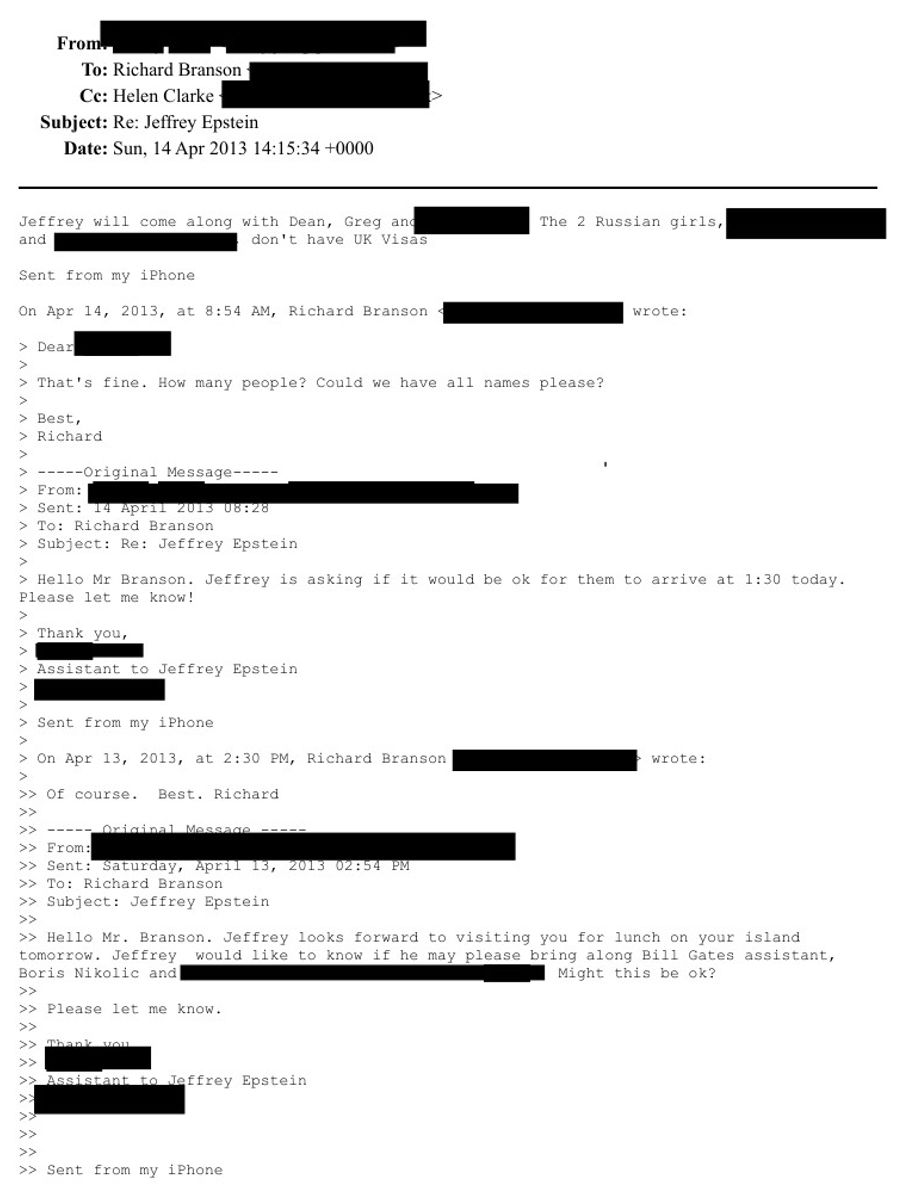 Sir Richard Branson told Epstein 'bring your harem' and advised him on ...